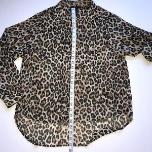 H&M | Tops | Hm High Low Leopard Print Blouse Roll Up Sleeves | Poshmark